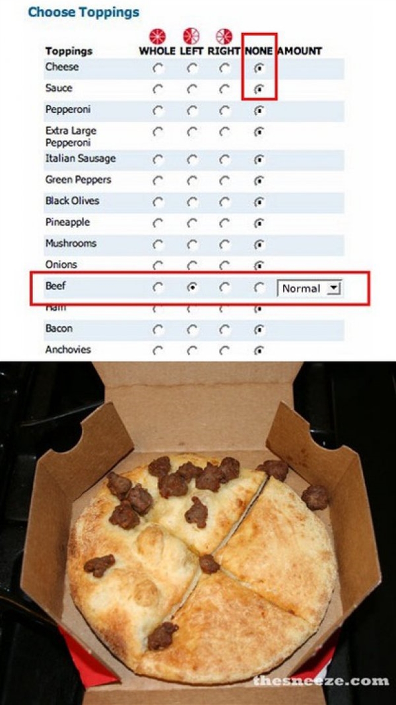 None Pizza Left Beef